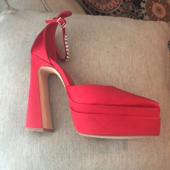 Liliana | Shoes | Red Platform Heels Stacked In The Front With Diamond ...